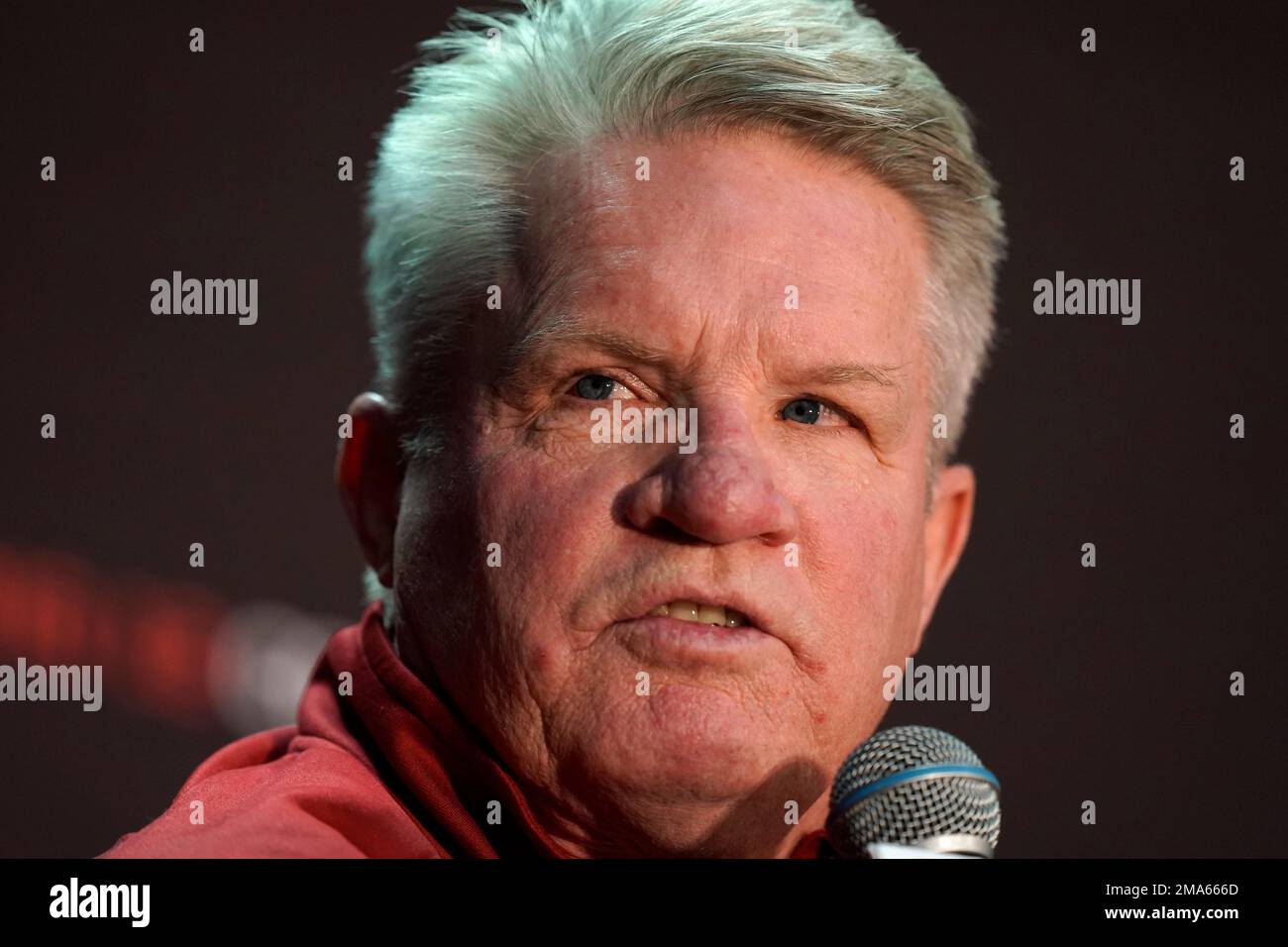 Iowa State head coach Bill Finnelly speaks to the media during Big 12 ...