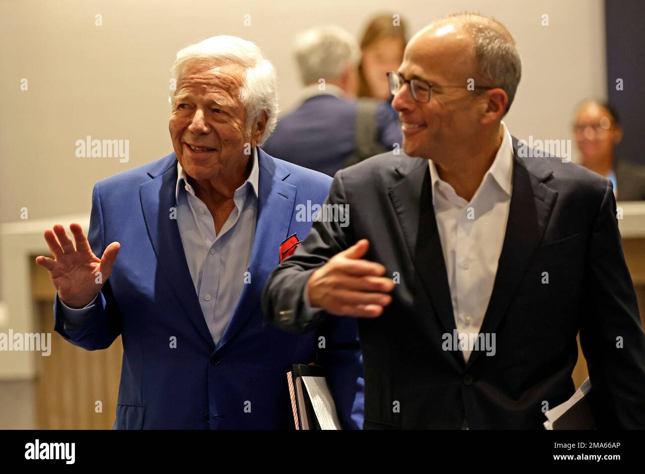 New England Patriots owners Robert, left, and Jonathan Kraft arrive for ...