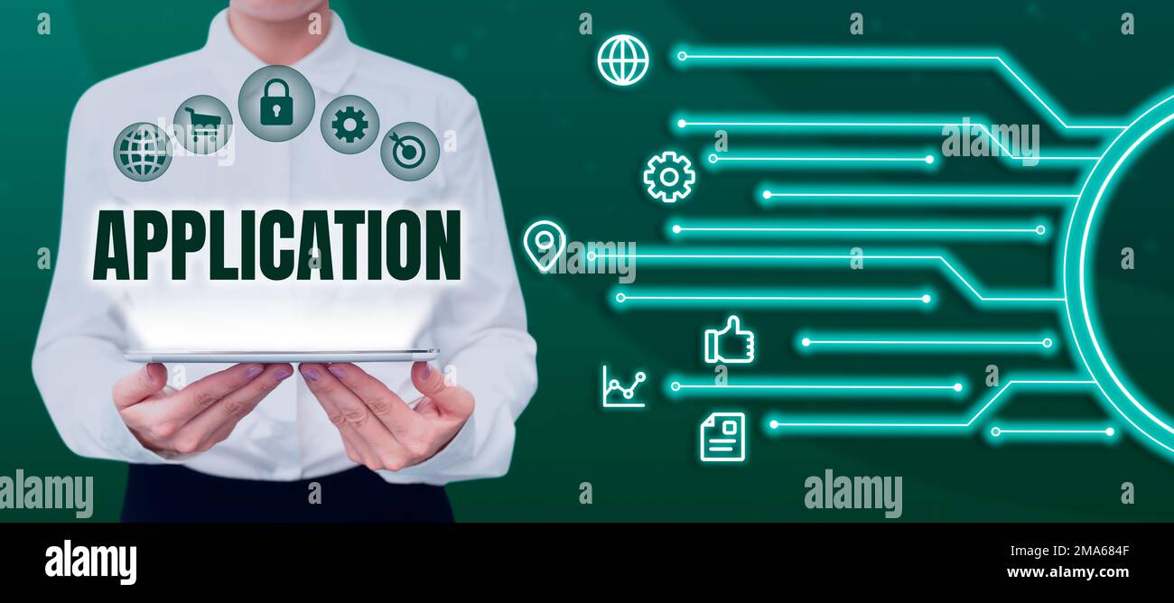 Text caption presenting Application. Business idea an order for something formal and usually ...