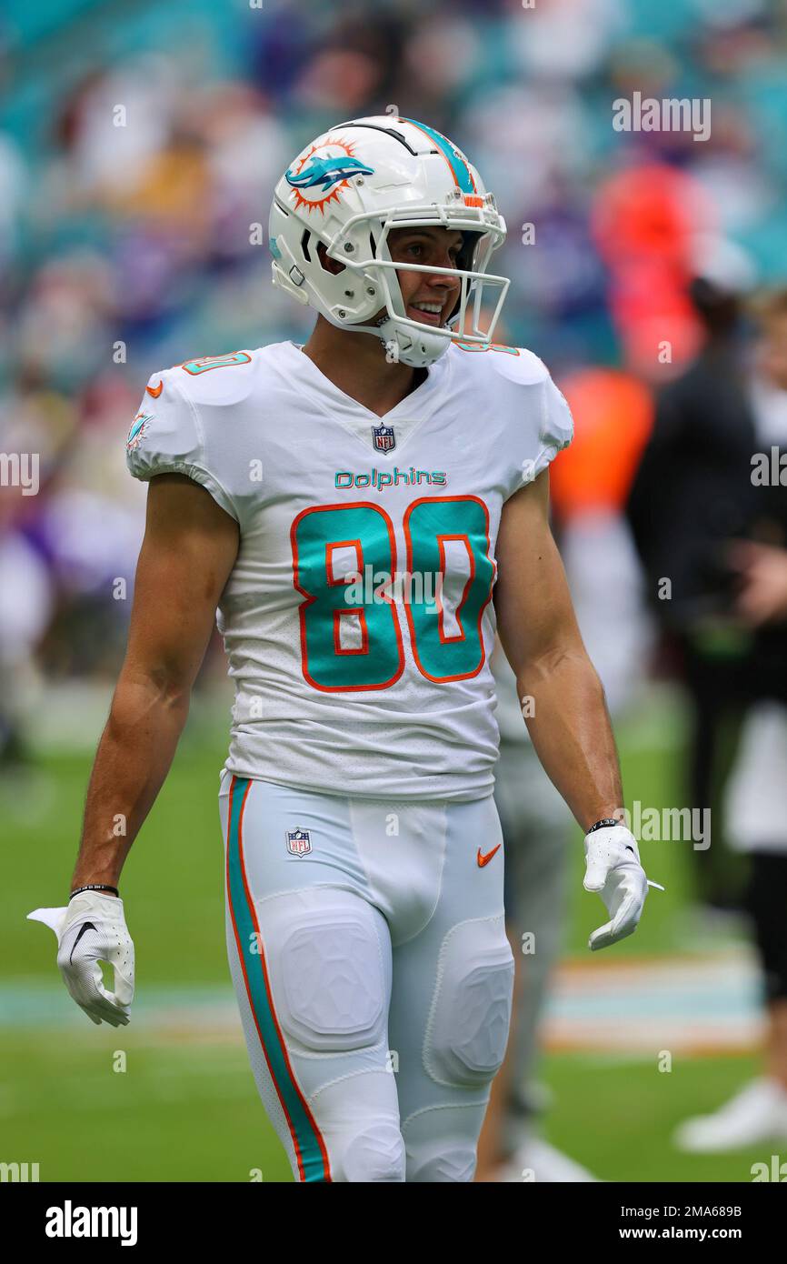 Miami Dolphins tight end Tanner Conner (80) warms up during a NFL ... Miami Dolphins tight end Tanner Conner (80) warms up during a NFL ...