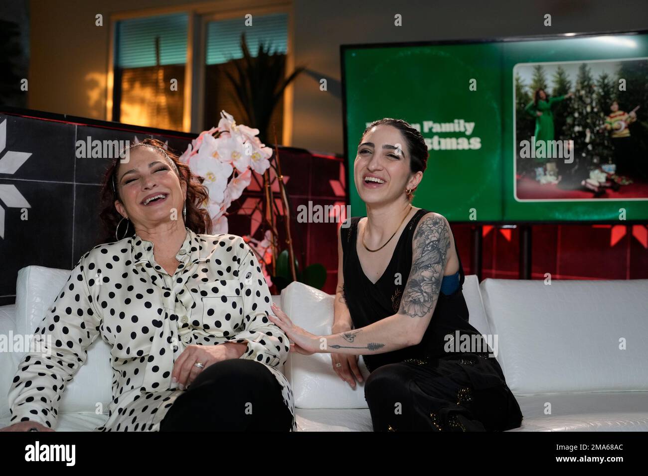 Gloria Estefan, left, and her daughter Emily Estefan speak during an ...