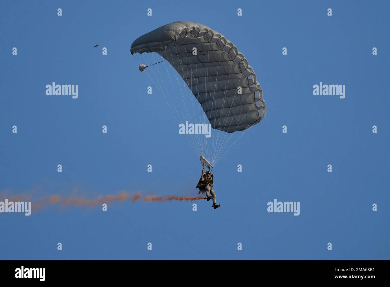 An Indian soldiers from special forces demonstrates combat free fall ...