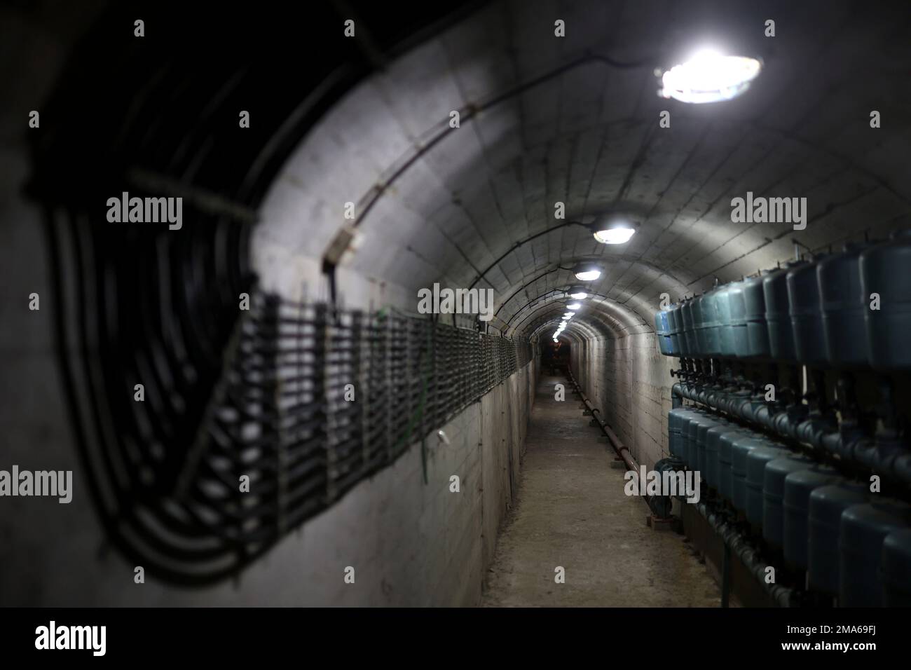 Wiring is attached on the walls in one of the tunnels at Josip Broz ...