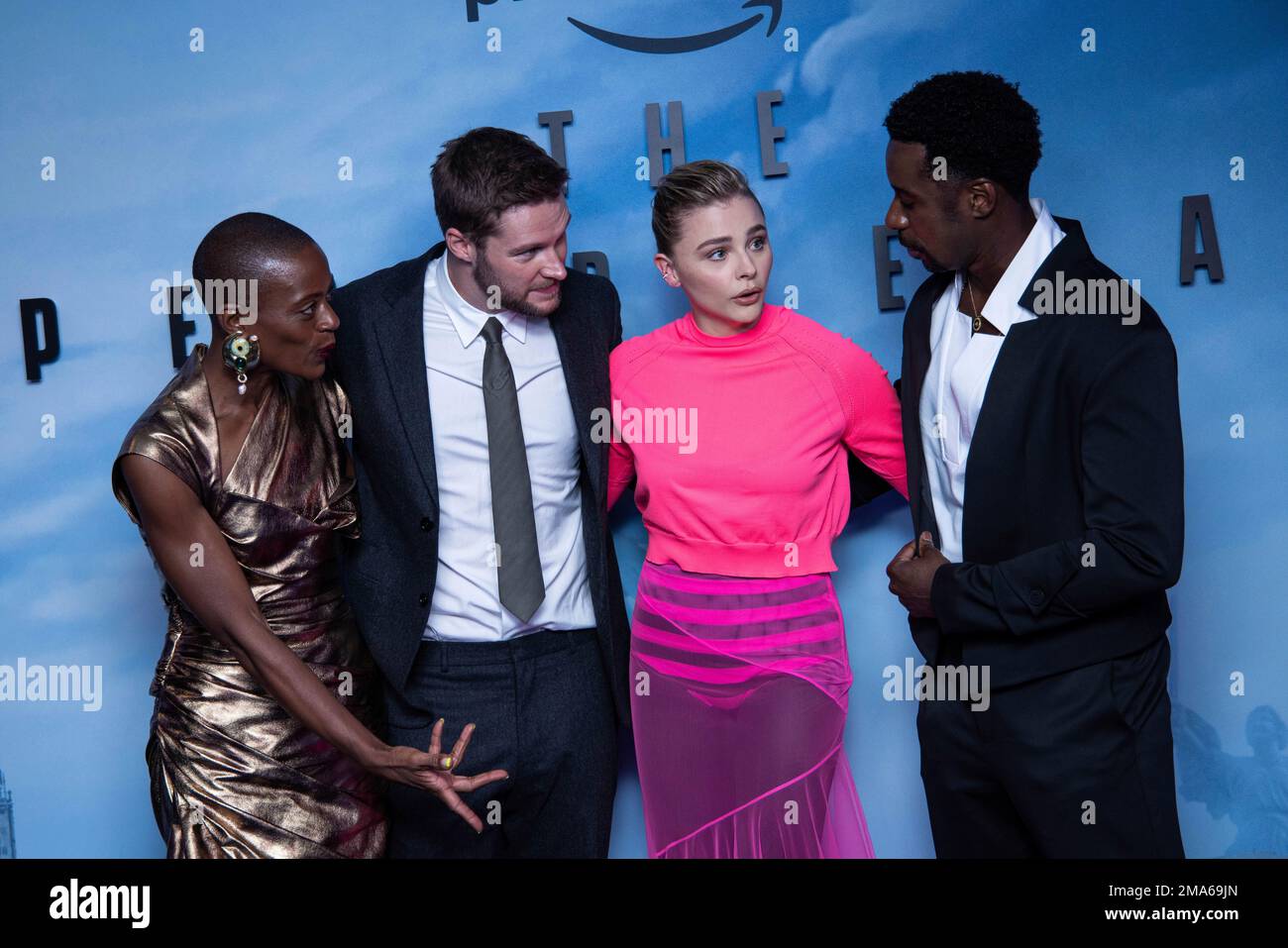 T'Nia Miller, from left, Jack Reynor, Chloe Grace Moretz and Gary Carr ...