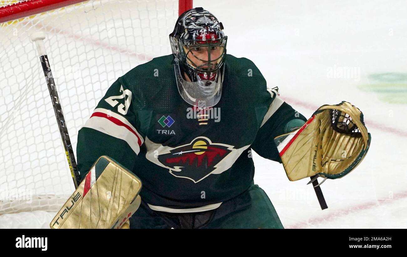 Minnesota Wild goalie Marc-Andre Fleury (29) defends the net in an NHL ...