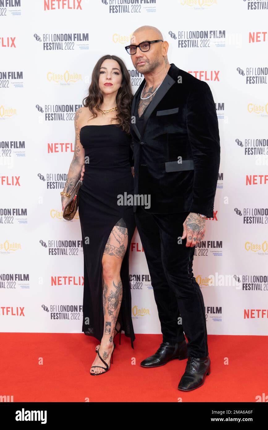 Maya Tissafi and Dave Bautista pose for photographers upon arrival for ...