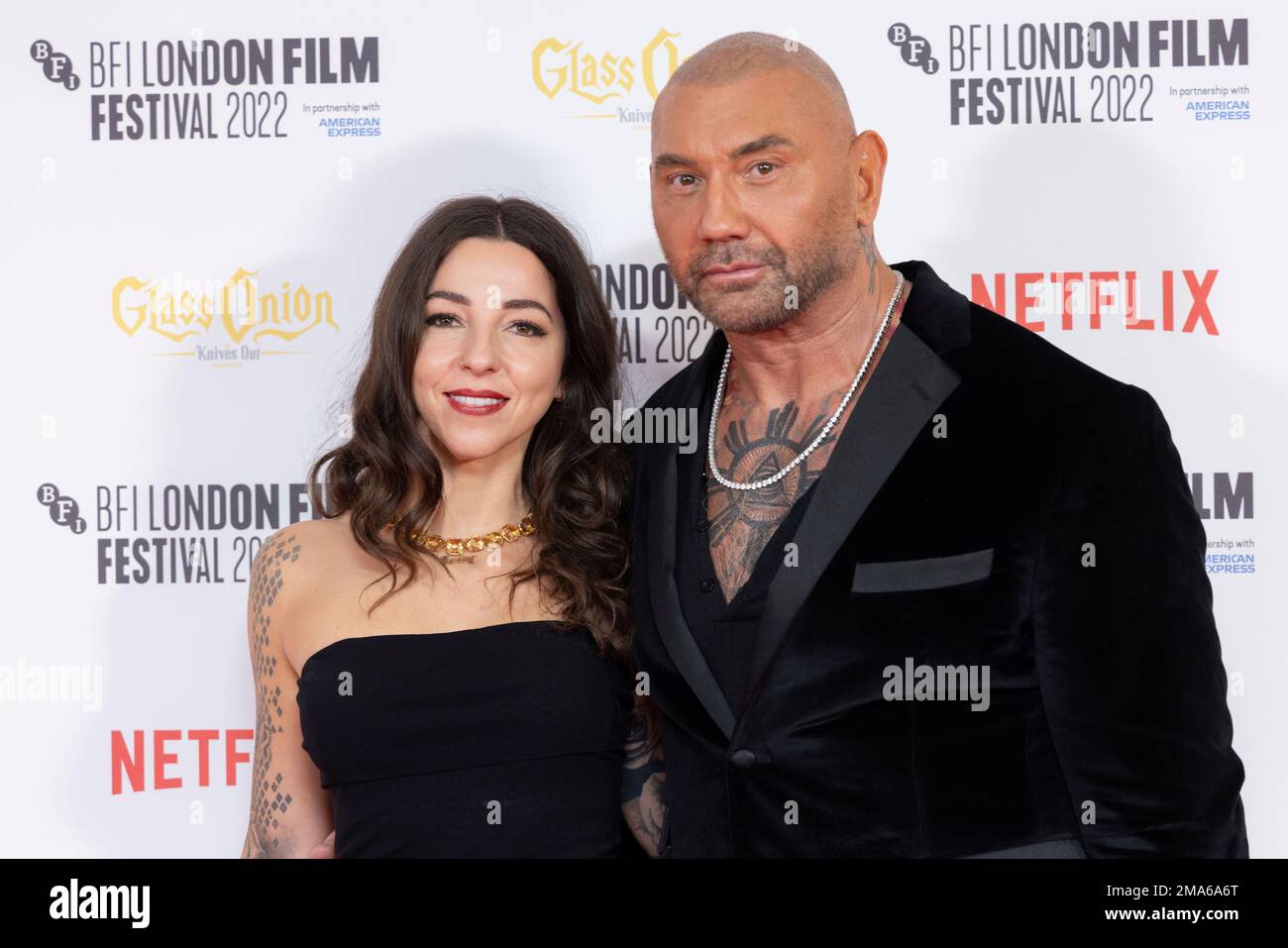 Maya Tissafi and Dave Bautista pose for photographers upon arrival for ...