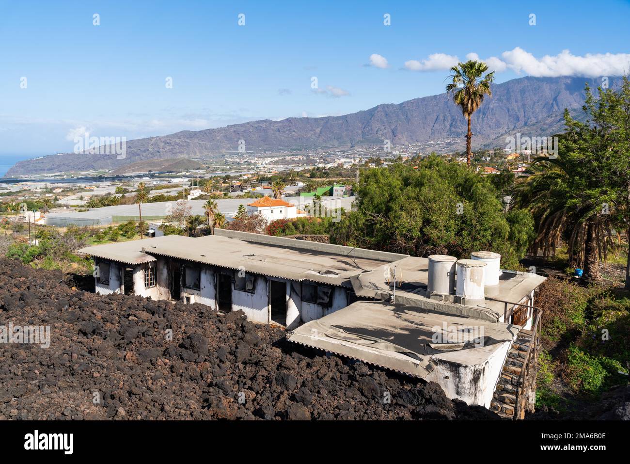 Destroyed house in the lava flow, Tajogaite volcano from the 2021 ...