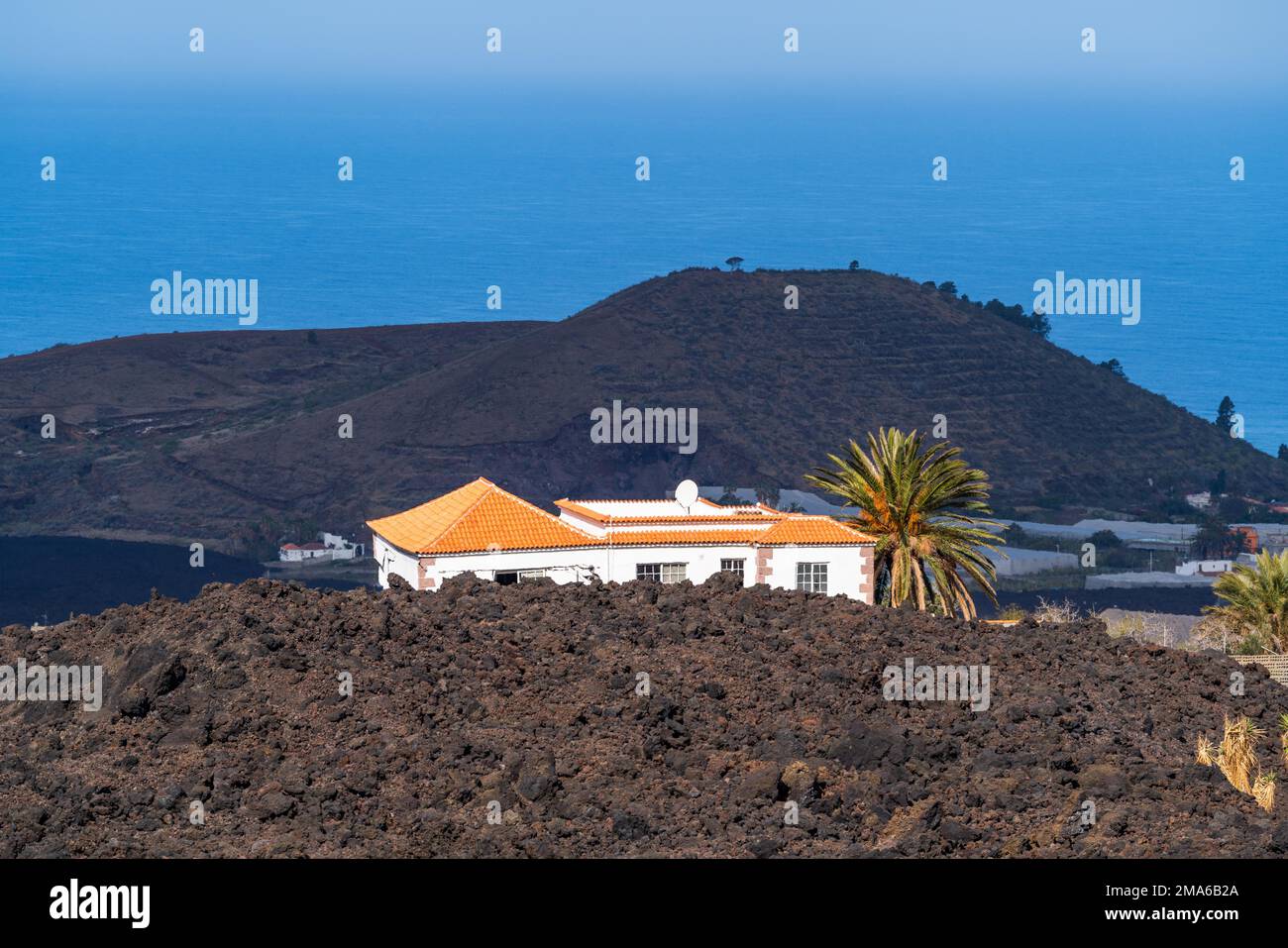 House in the lava flow, Tajogaite volcano from the 2021 eruption, El ...