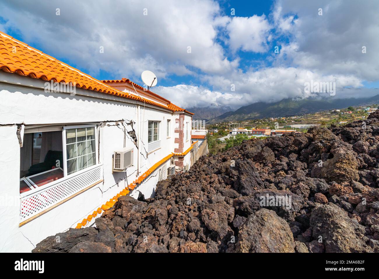 Damaged house in the lava flow, Tajogaite volcano from the 2021 ...