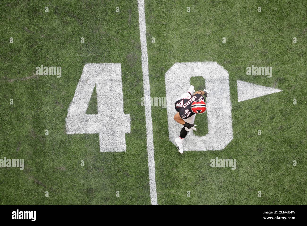 Aerial view of Atlanta Falcons linebacker Troy Andersen (44) at the ...