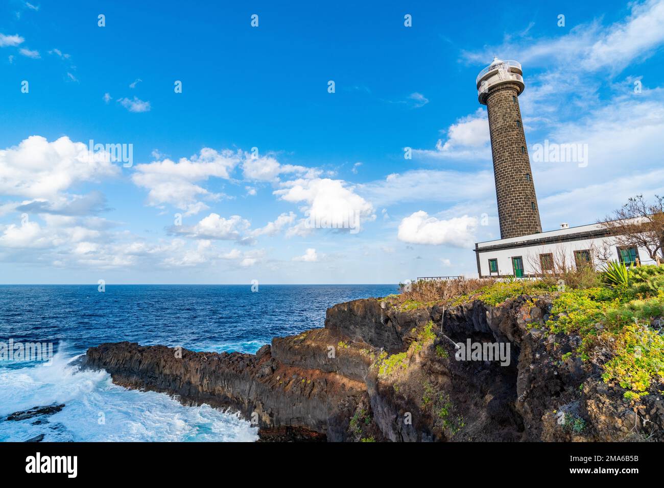 Historic lighthouse Faro de Punta Cumplida, now a hotel, Barlovento, La ...
