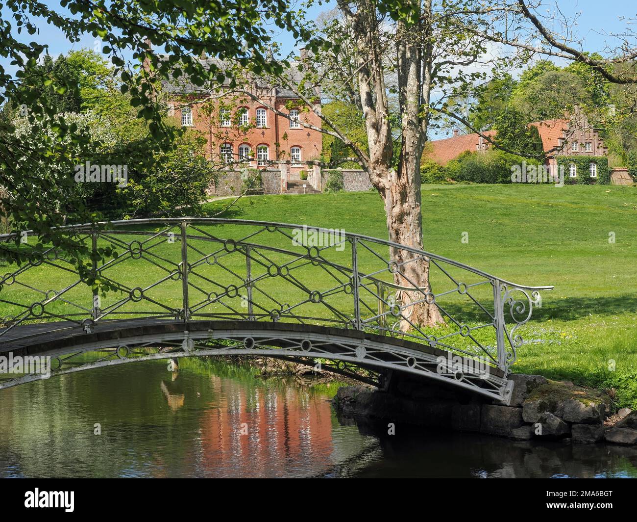 Building reflected in a body of water, Erholm Gods, manor house, park ...