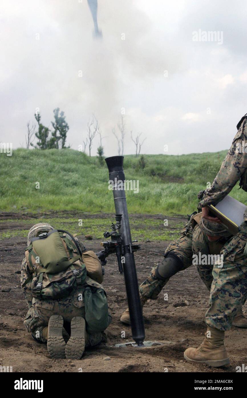 US Marine Corps (USMC) Marines with 81mm Mortar Platoon, 2nd Battalion ...