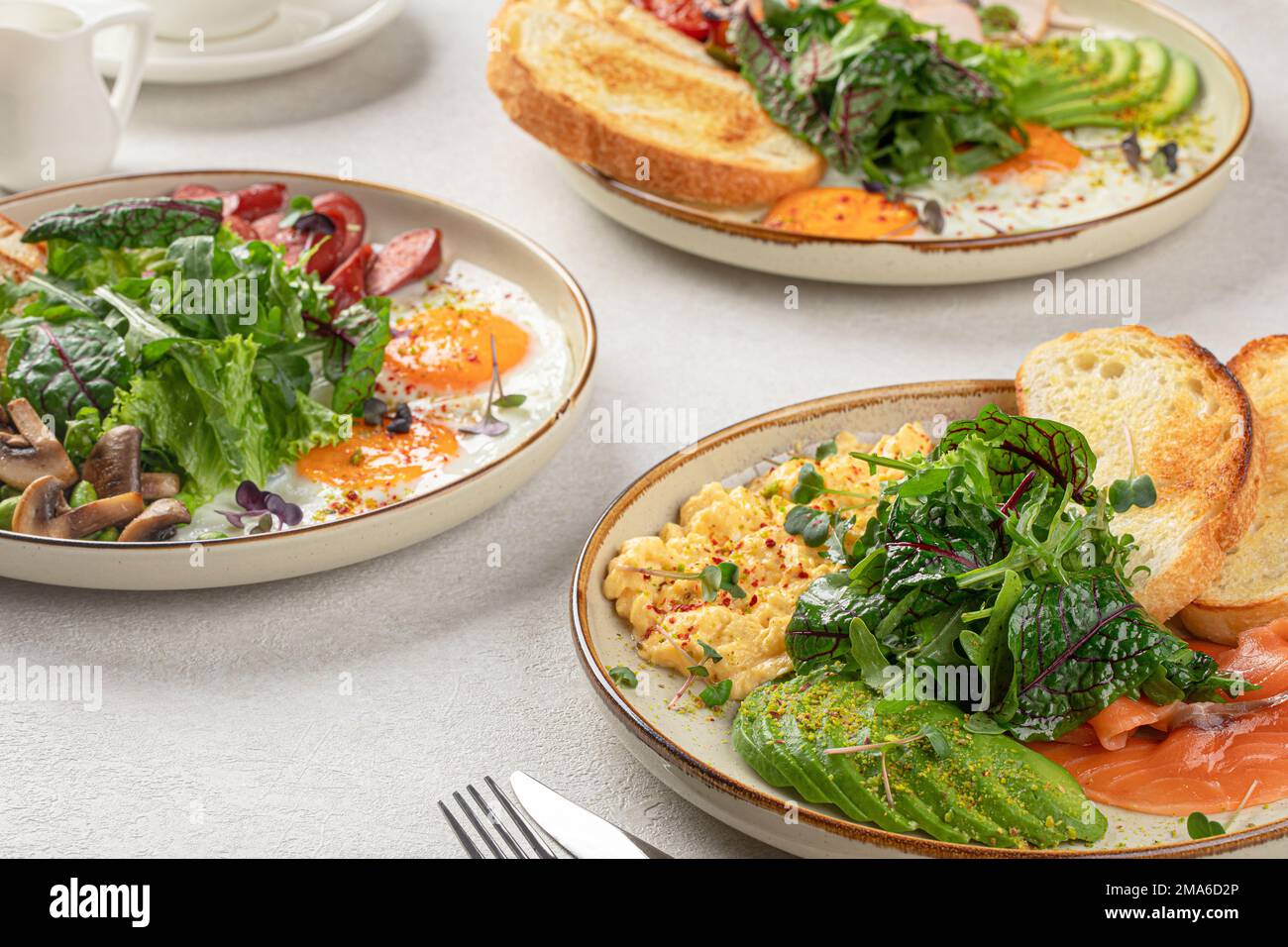 Different assorted breakfast set Stock Photo - Alamy