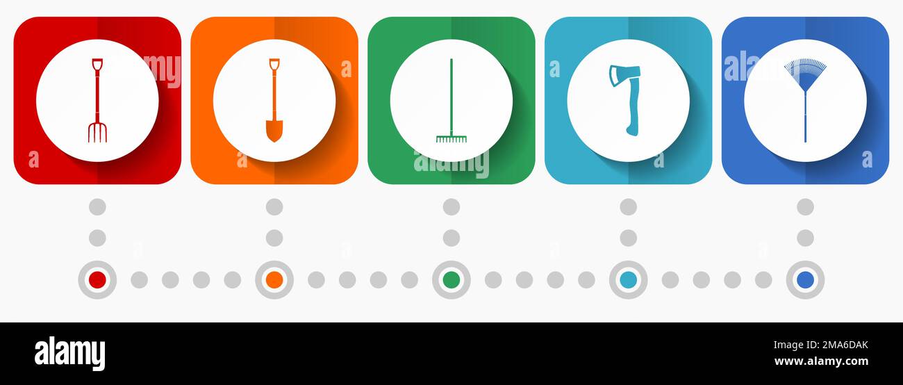 Gardening tools vector icons, farming flat design web buttons ...