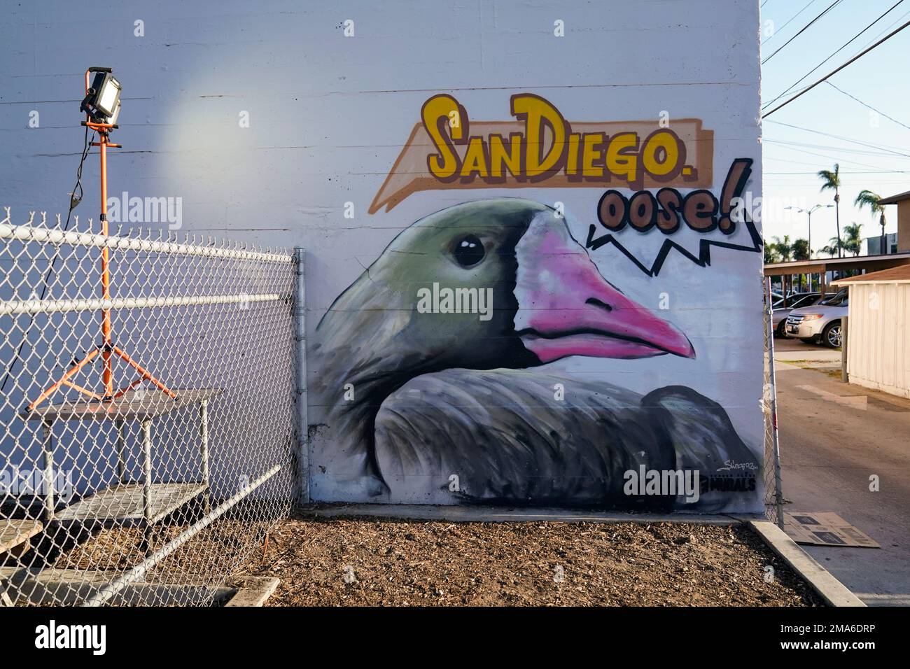 A mural depicting a goose is displayed on the side of The Vogue Theater ...
