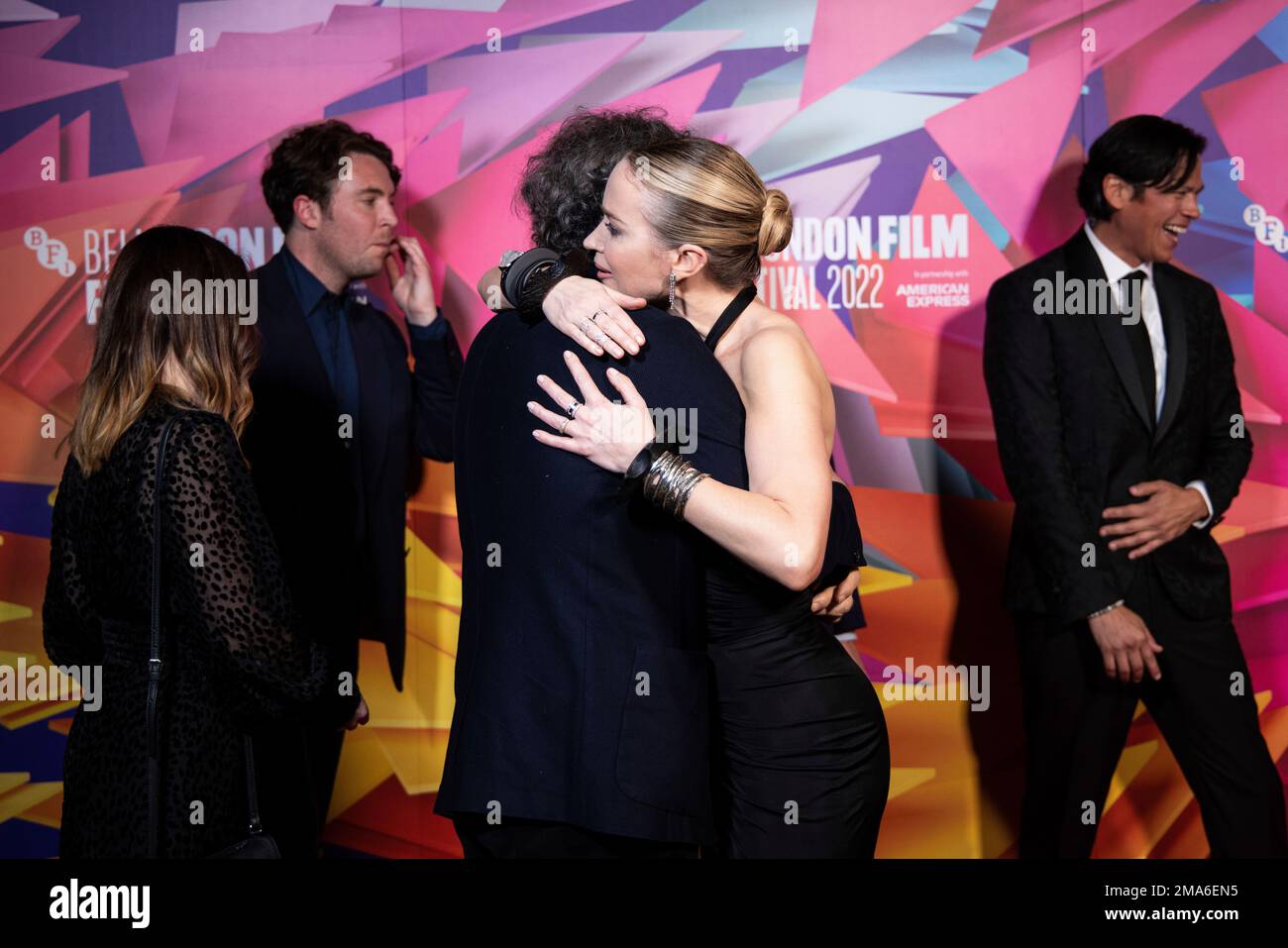 Emily Blunt hugs Stephen Rea upon arrival for the premiere of the film ...
