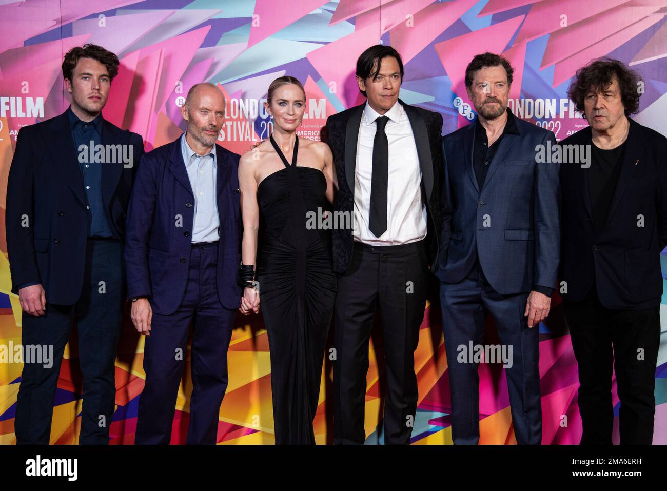 Tom Hughes, director Hugo Blick, Emily Blunt, Chaske Spencer, Steve Wall and Stephen Rea pose ...