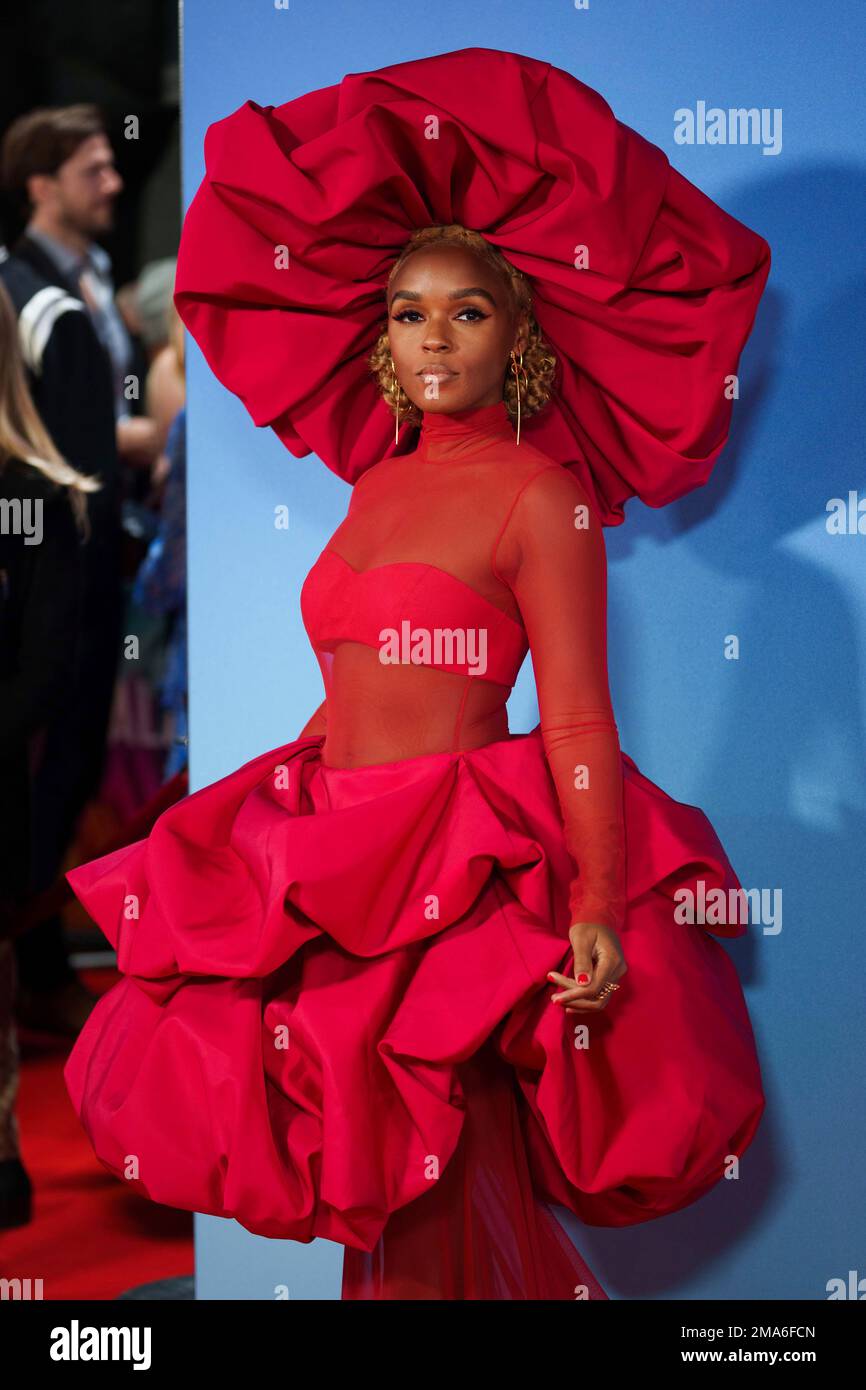 Janelle Monae poses for photographers upon arrival for the premiere of the film 'Glass Onion: A ...