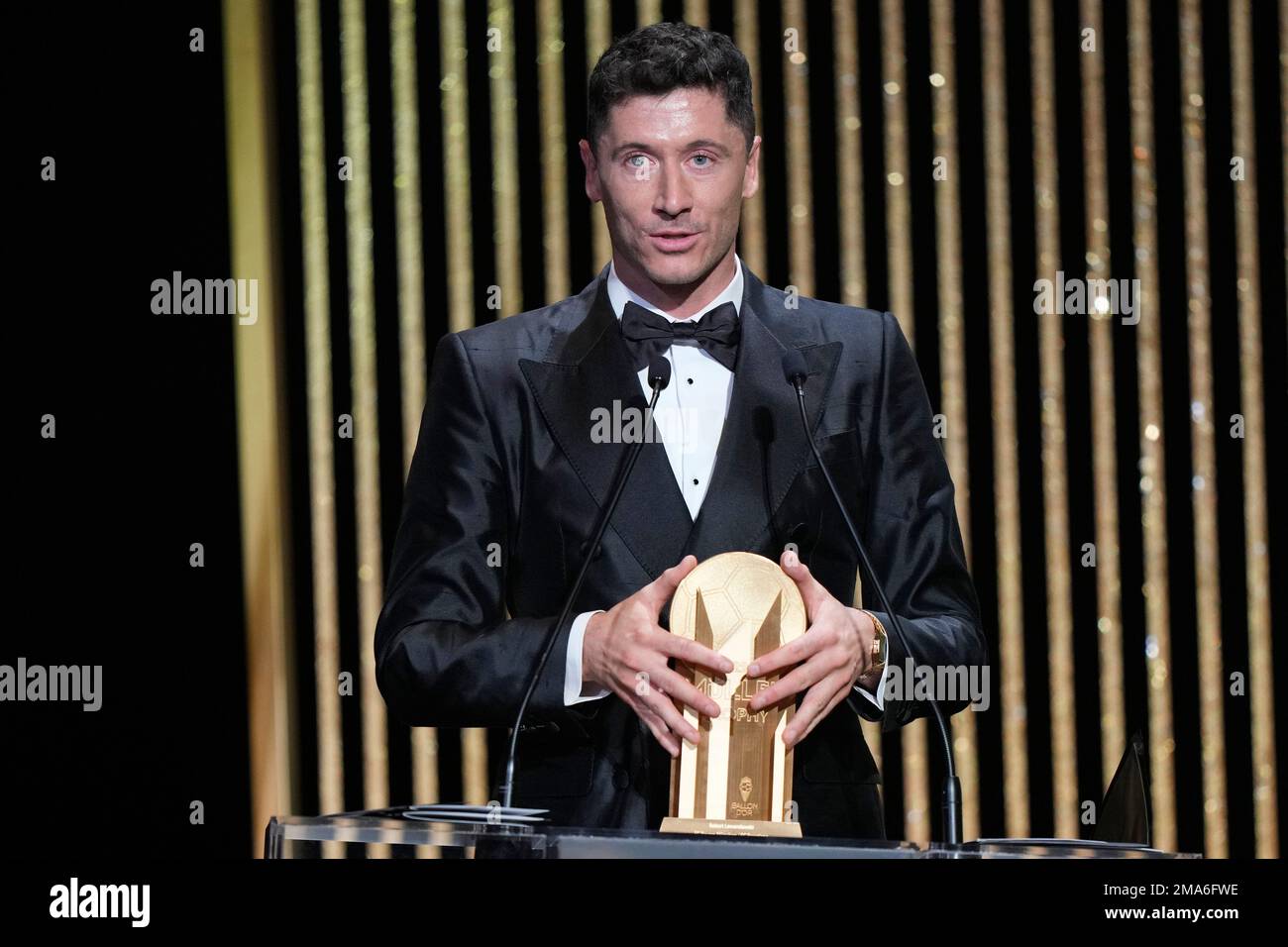FC Barcelona's Robert Lewandowski celebrates after winning the Gerd ...