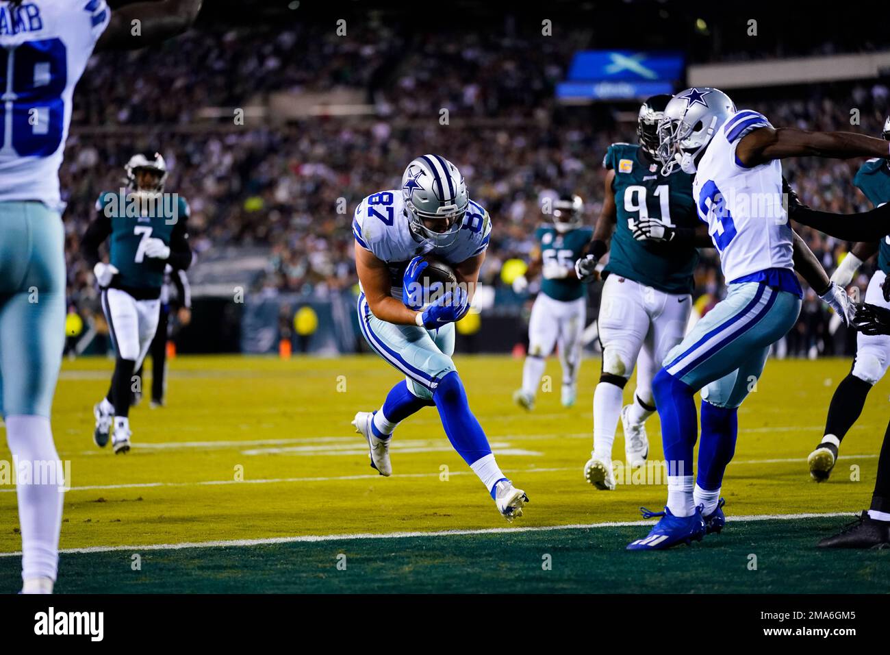 Dallas Cowboys tight end Jake Ferguson carries the ball to score a ...