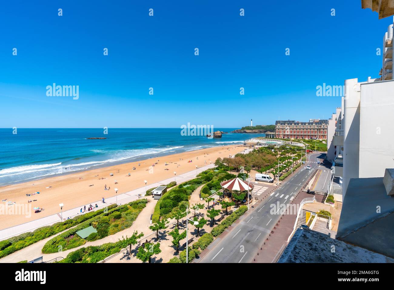 Aerial view of Biarritz beach, south west resort town, Lapurdi. France ...