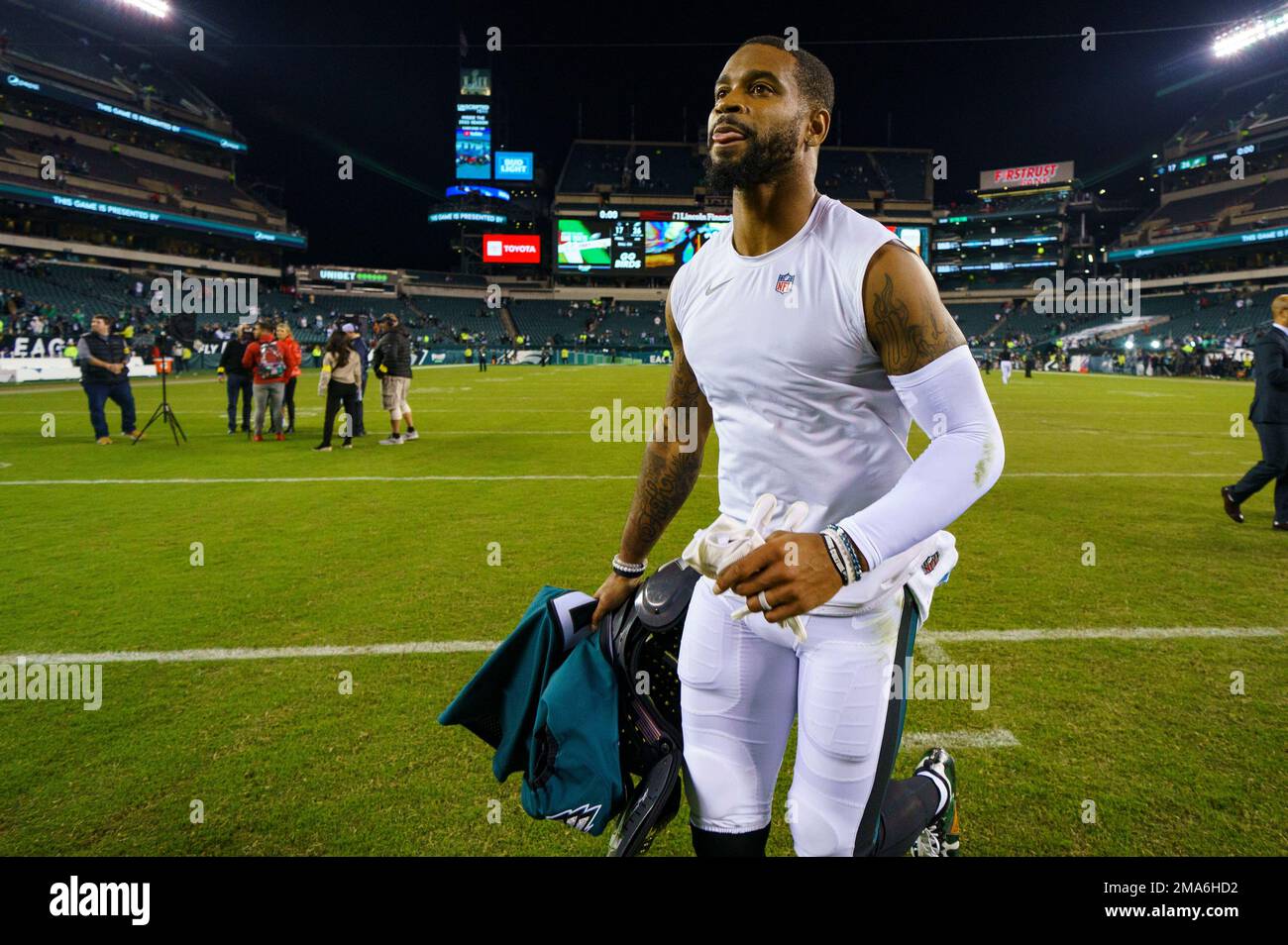 Philadelphia Eagles cornerback Darius Slay (2) heads off the field ...
