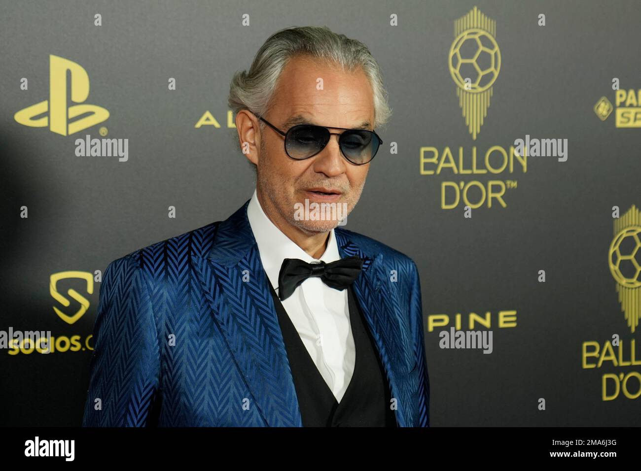Singer Andrea Bocelli poses for a picture prior the 66th Ballon d'Or ...