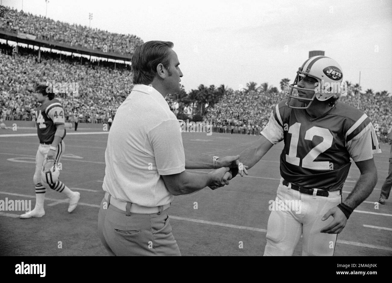 FILE- Miami Dolphins head coach Don Shula greets New York Jets ...