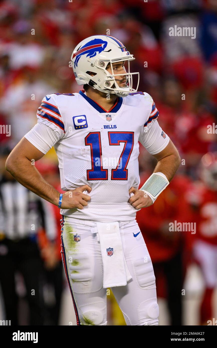Buffalo Bills quarterback Josh Allen watches a replay during the second ...