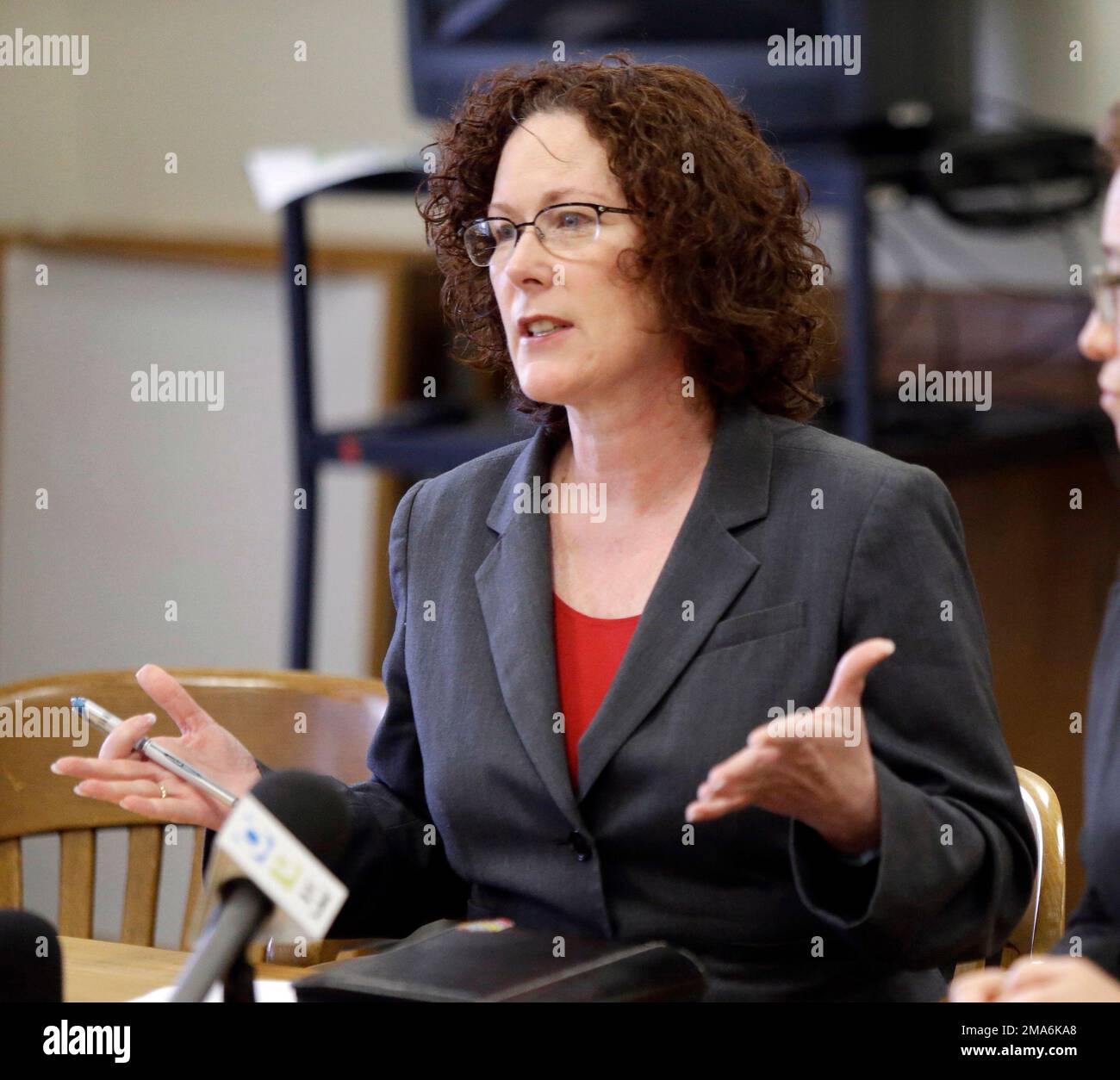 FILE - Oregon Rep. Val Hoyle, D-Eugene, speaks during a legislative ...