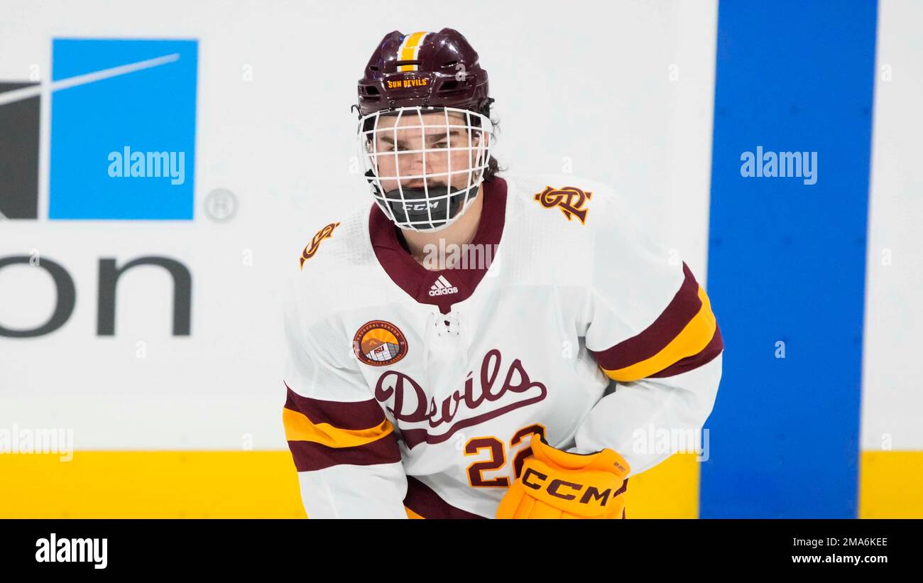 Arizona State defenseman Jack Judson (22) during an NCAA hockey game ...