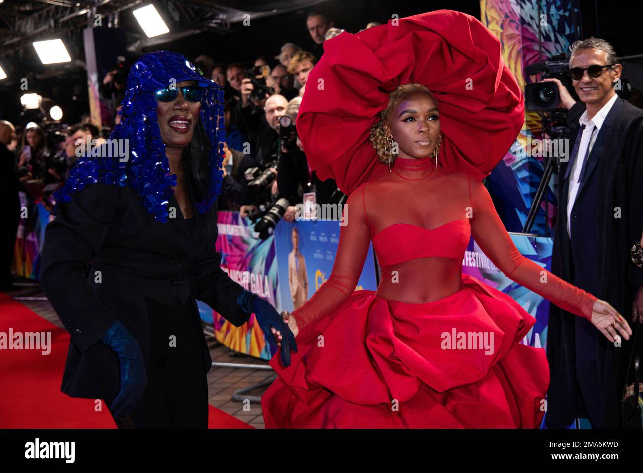 Janelle Monae, right, and Grace Jones pose for photographers upon arrival for the premiere of ...