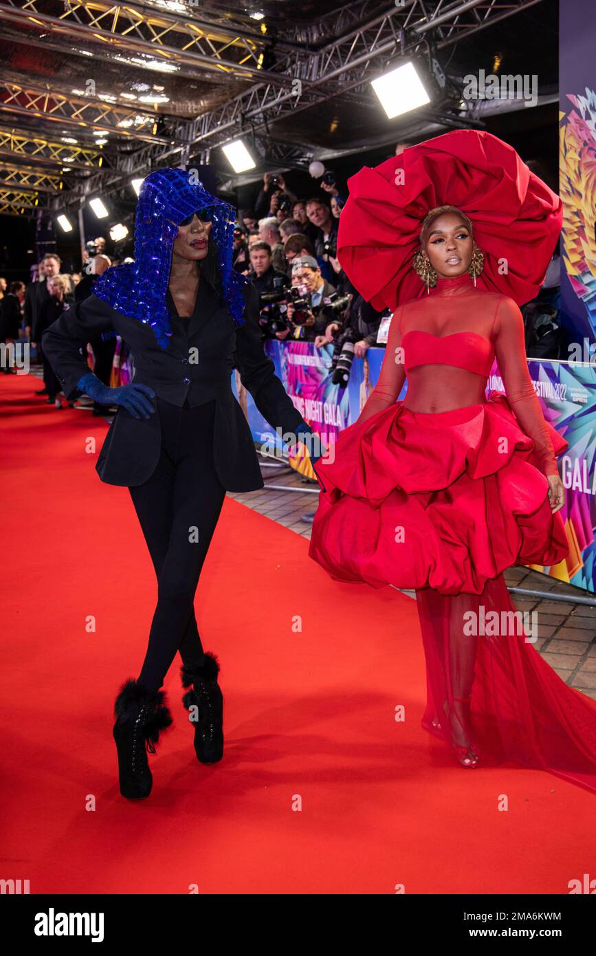 Janelle Monae, right, and Grace Jones pose for photographers upon arrival for the premiere of ...