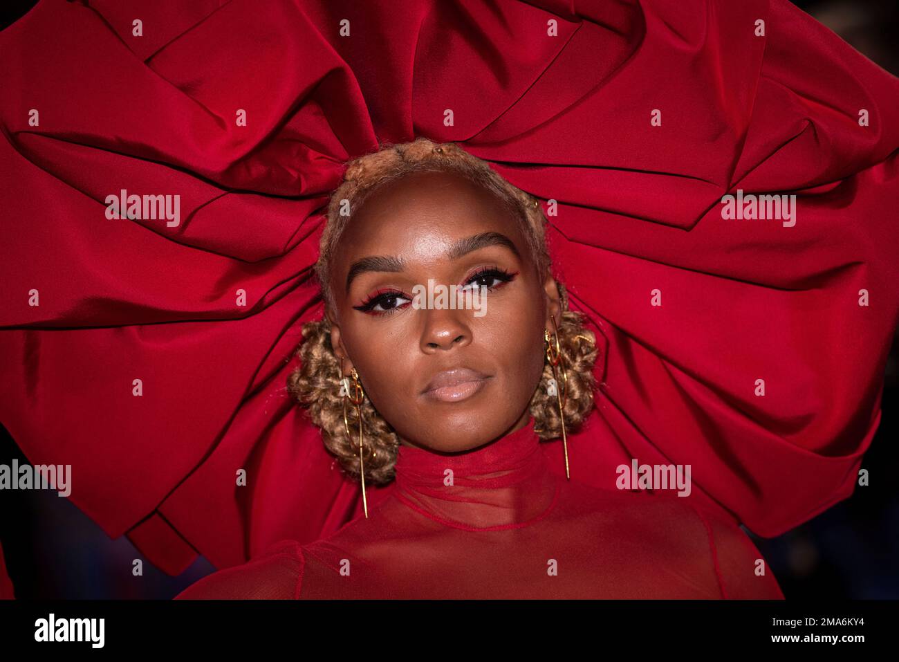 Janelle Monae poses for photographers upon arrival for the premiere of the film 'Glass Onion: A ...