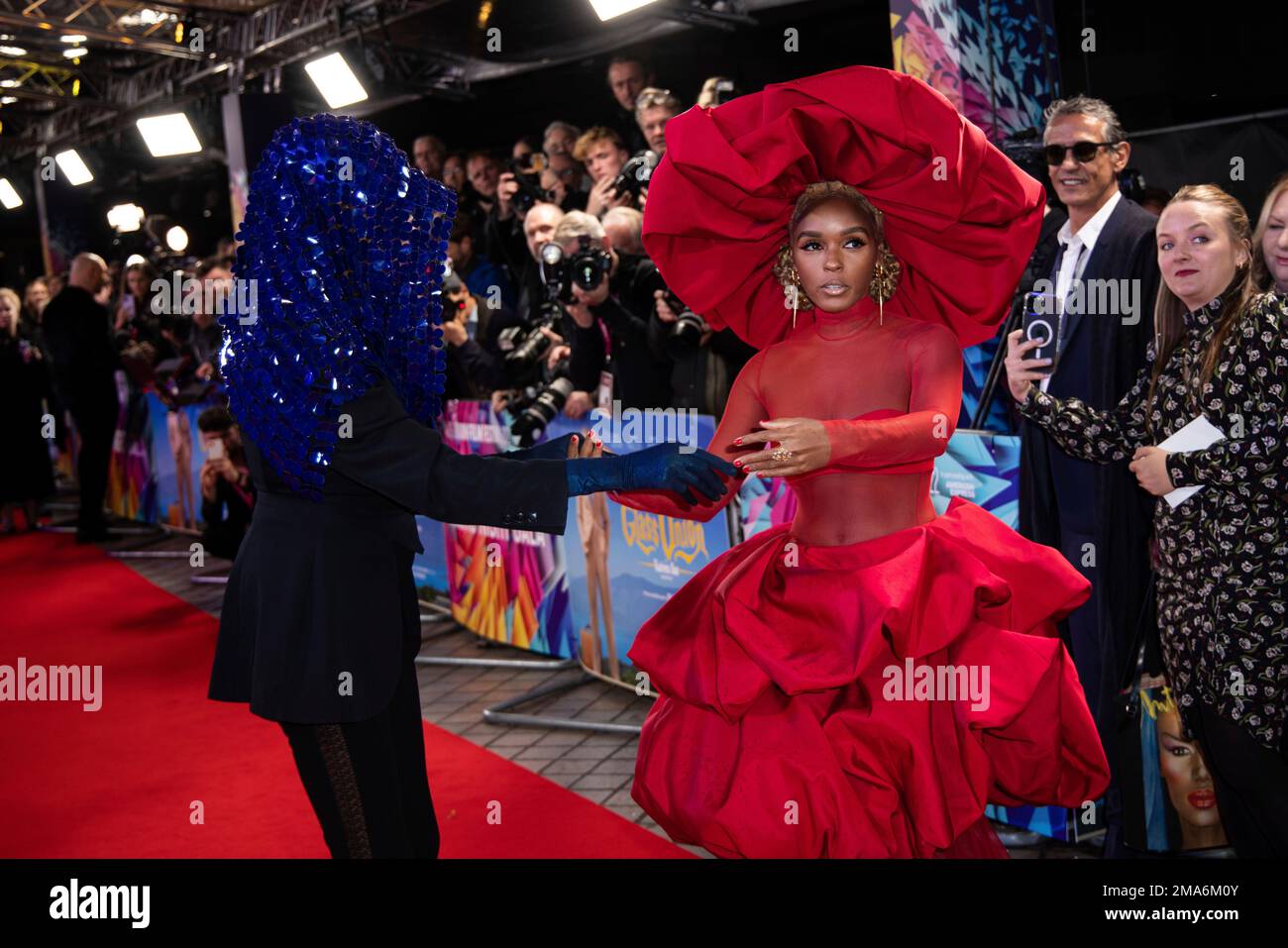 Janelle Monae, right, and Grace Jones pose for photographers upon arrival for the premiere of ...
