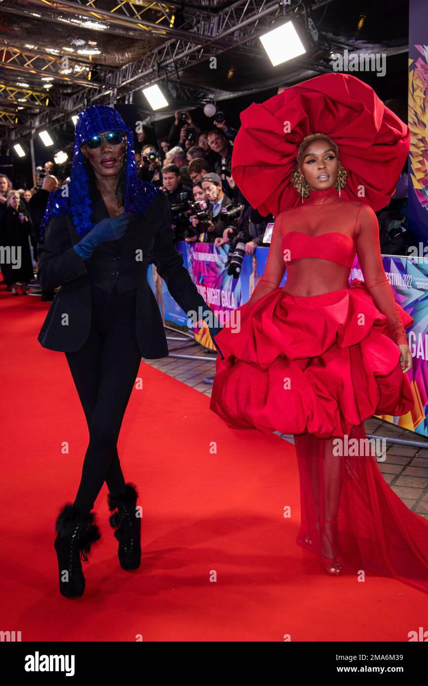 Janelle Monae, right, and Grace Jones pose for photographers upon arrival for the premiere of ...