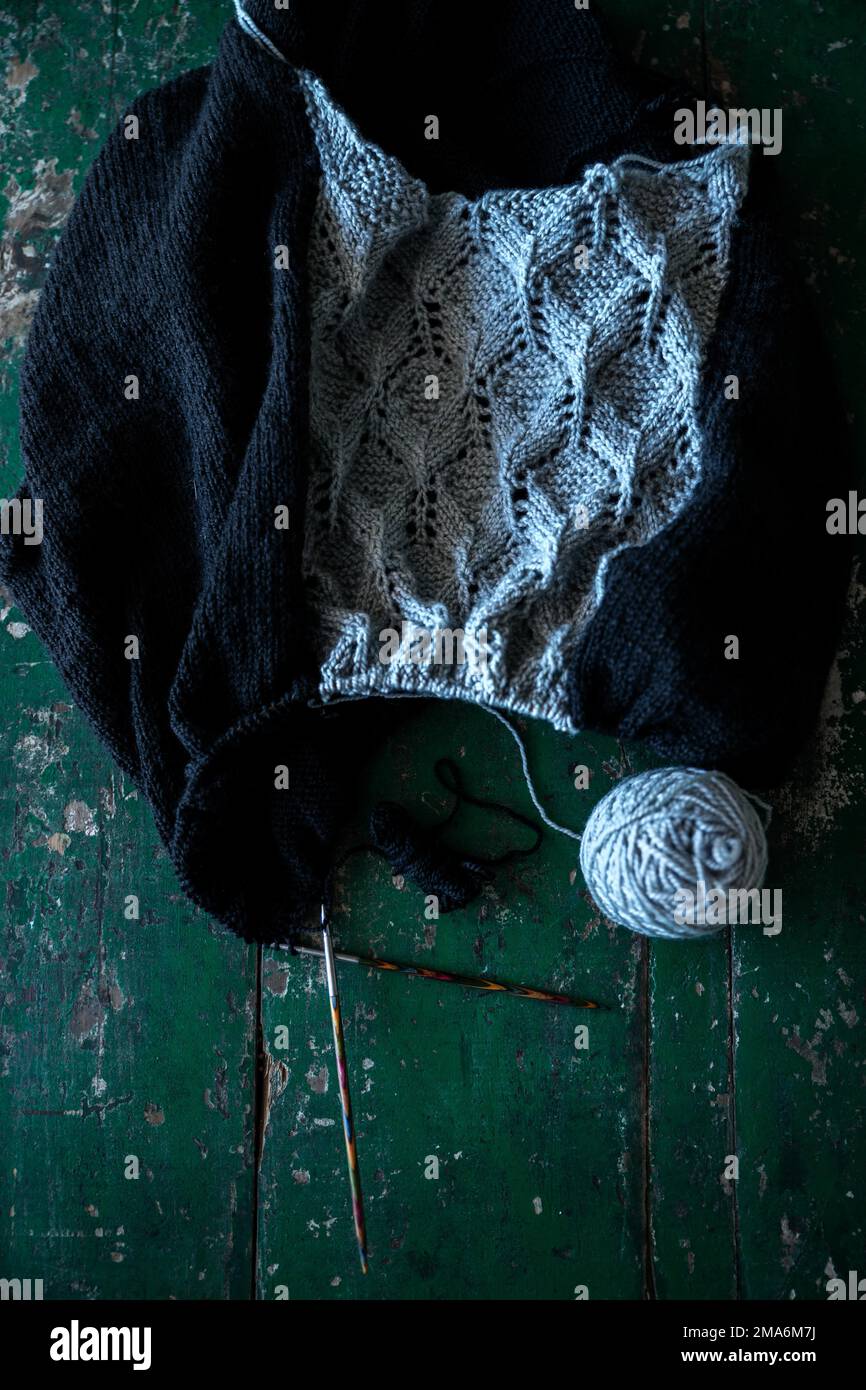 Knitting, Knitting needle, Wool, Wool ball, Knitting pattern Stock ...