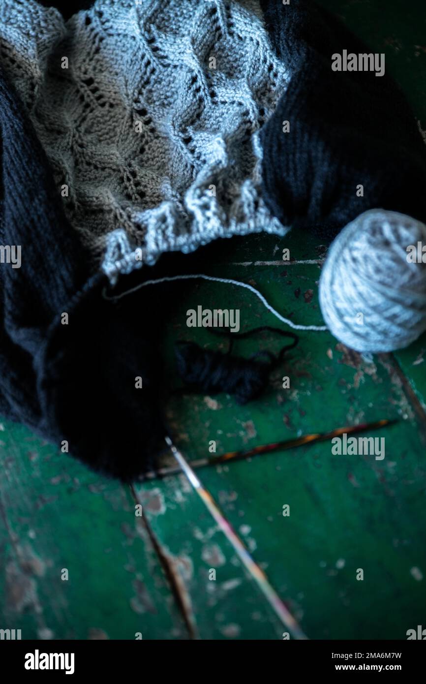 Knitting, Knitting needle, Wool, Wool ball, Knitting pattern Stock ...