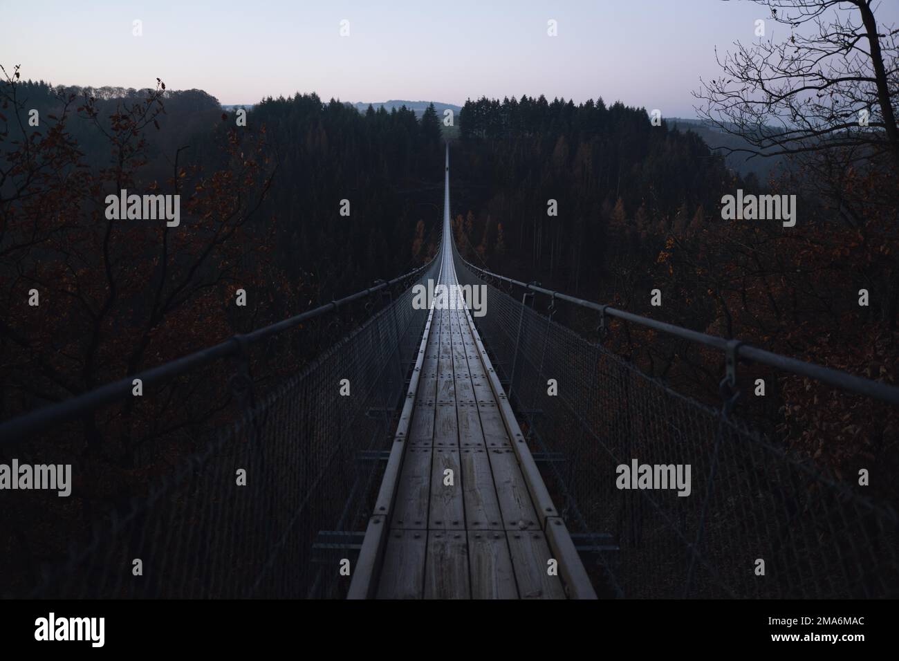 Geierlay suspension rope bridge in winter, Moersdorfer Bachtal ...