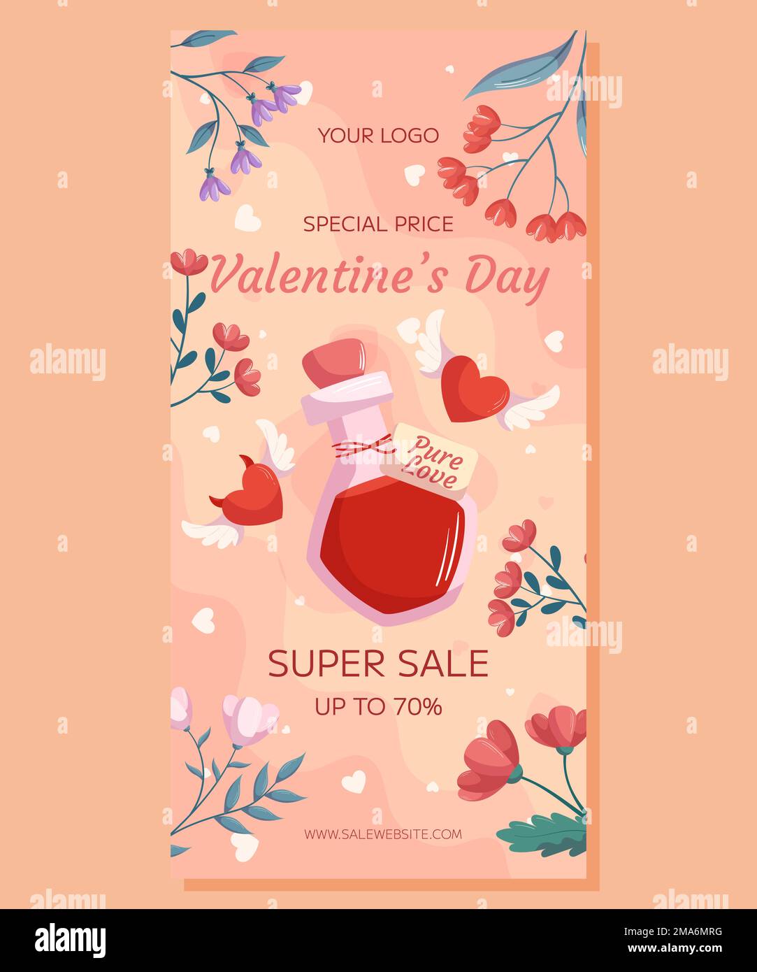 Valentine's Day vertical Super Sale banner template design. Love potion ...