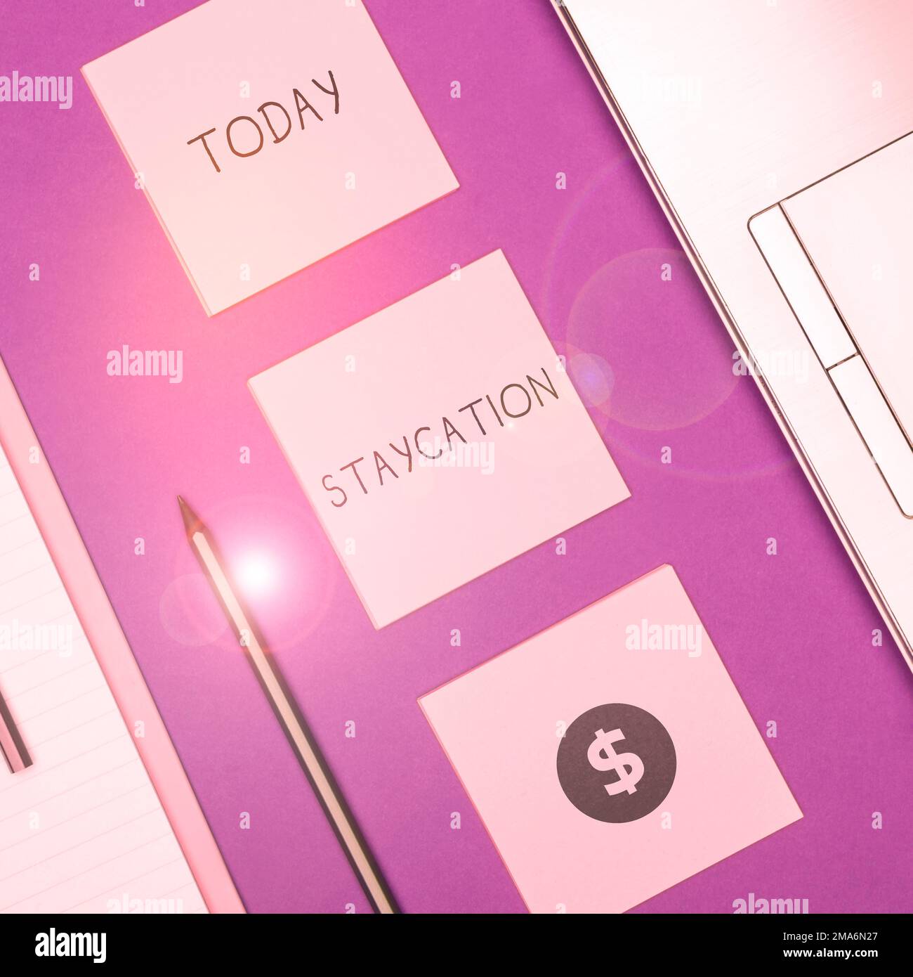 Writing displaying text Staycation. Concept meaning a vacation spent at ...