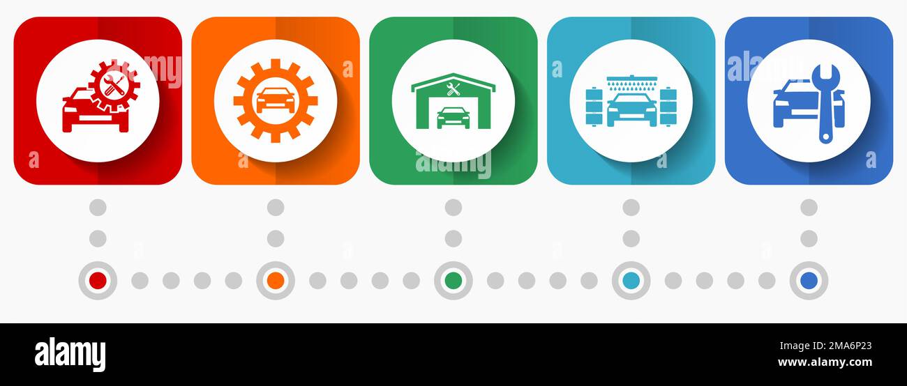 Car services vector icons, auto washing and workshop flat design web ...