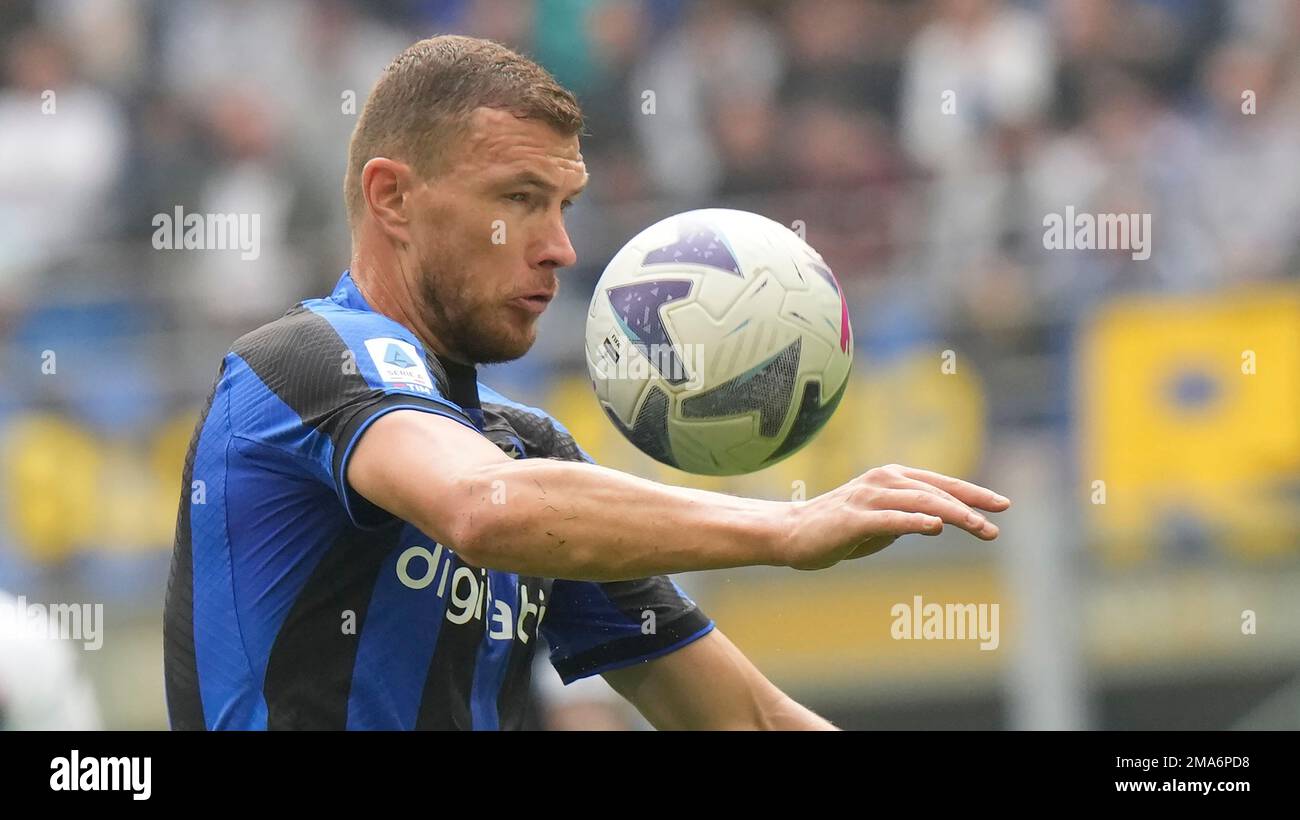 Inter Milan's Edin Dzeko controls the ball during a Serie A soccer ...