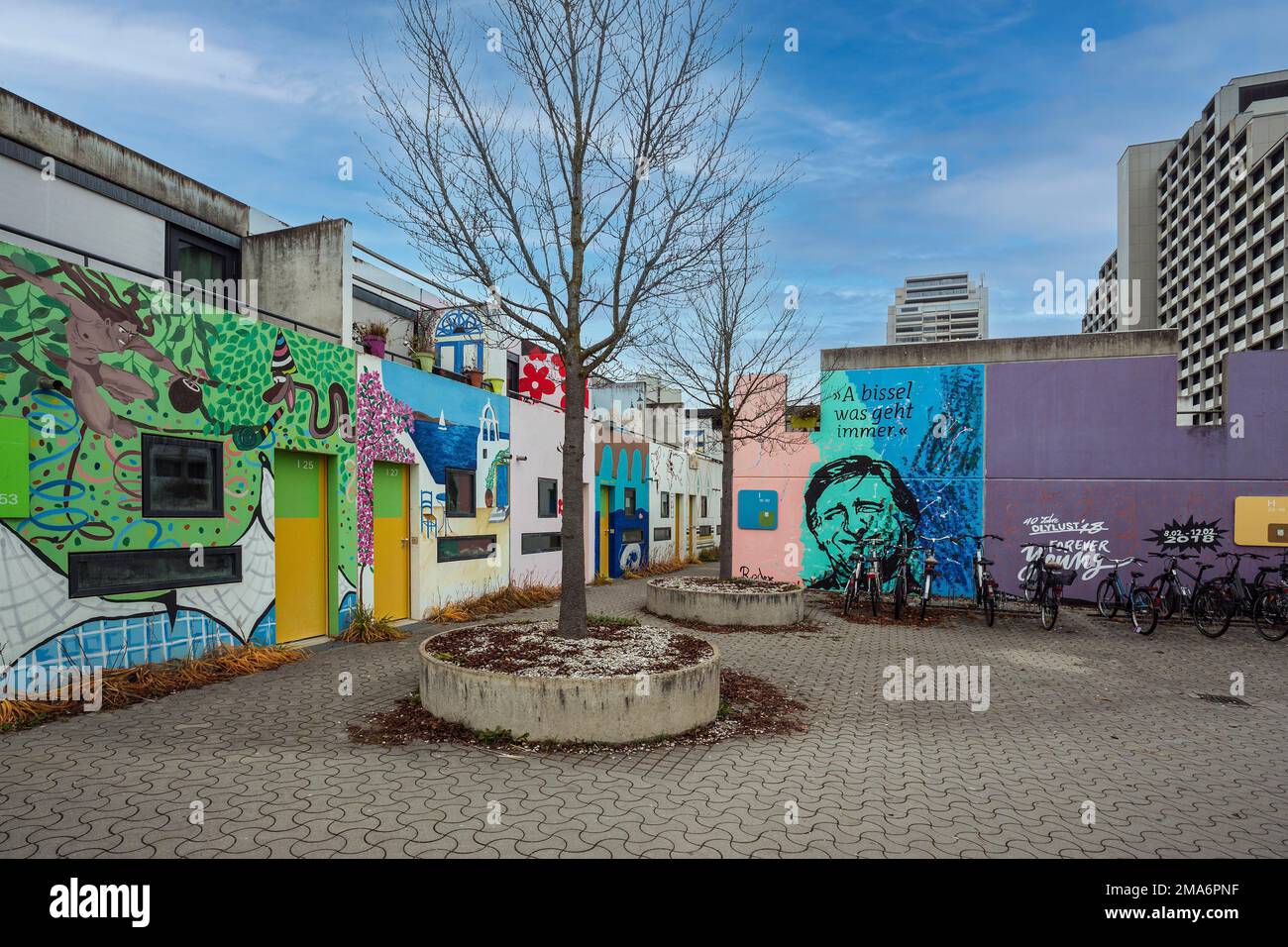 Murals in the former Olympic Village, now student flats, Munich ...