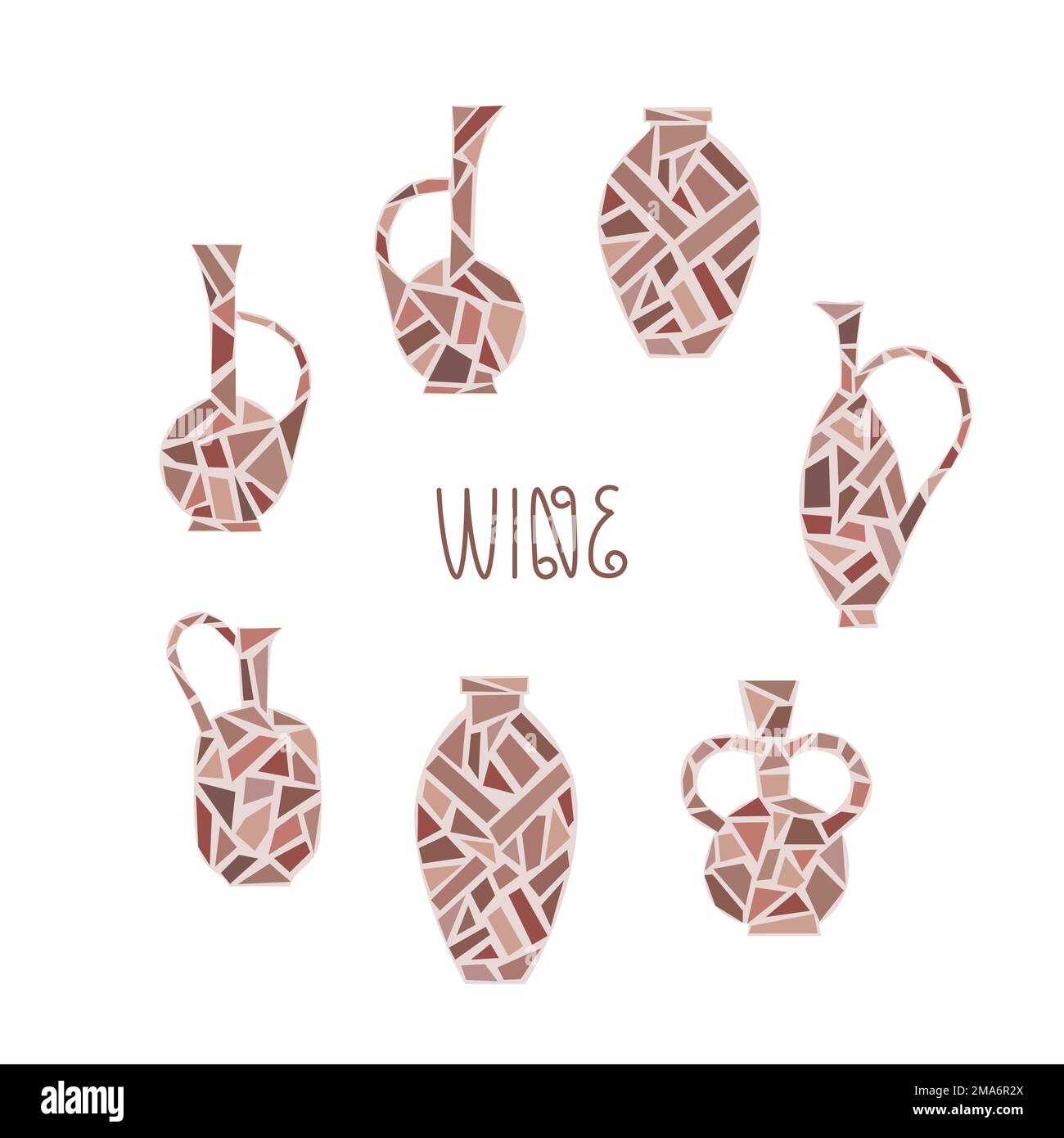 Wine jugs vector illustration set. Traditional clay vessel, jar ...