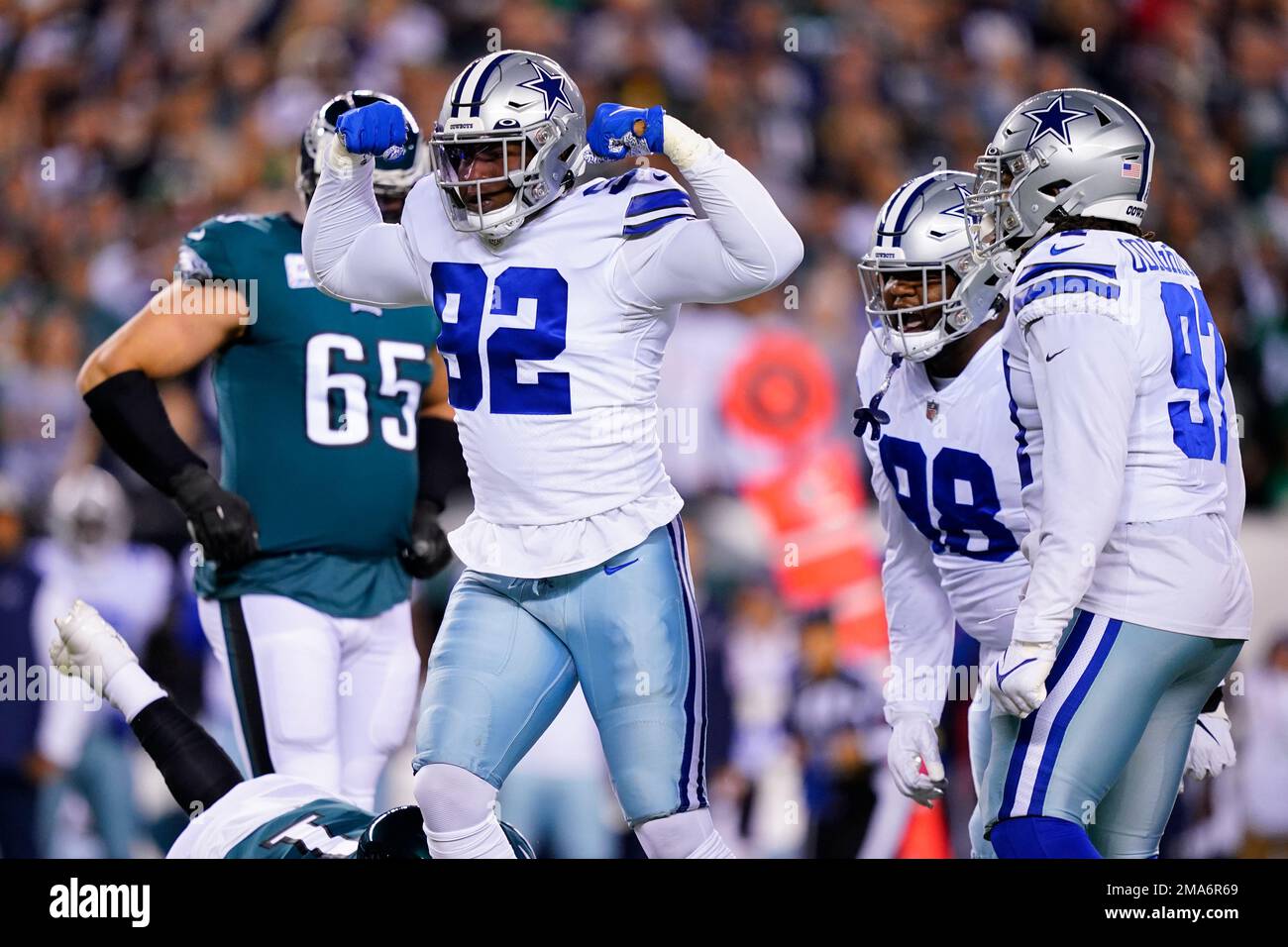 Dallas Cowboys' Dorance Armstrong reacts after tackling Philadelphia ...