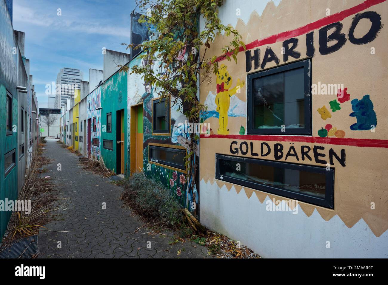 Wall painting in the former Olympic Village, now student flats, Munich ...
