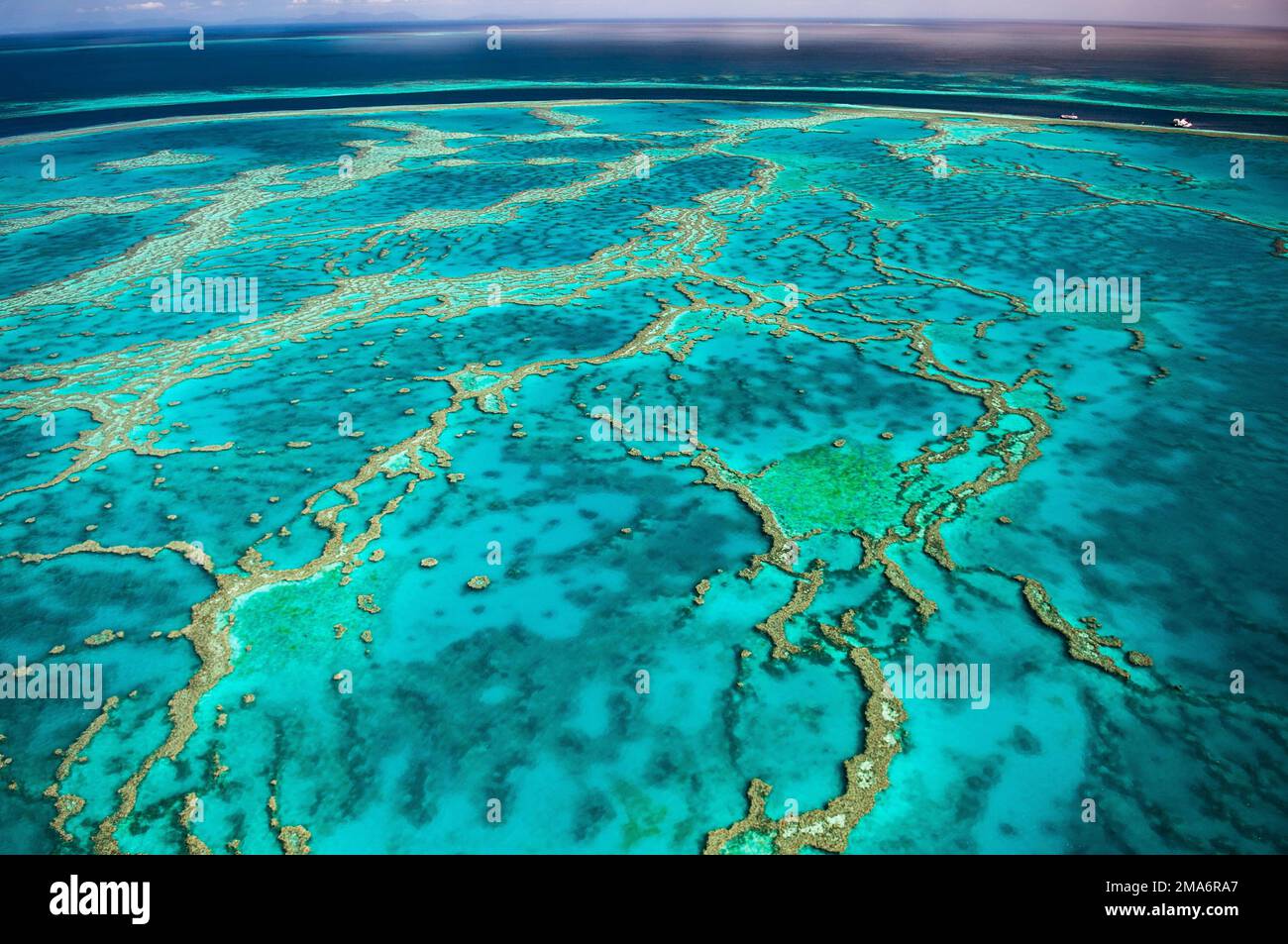 Aerial view, reefs and atolls of the Great Barrier Reef, Queensland ...